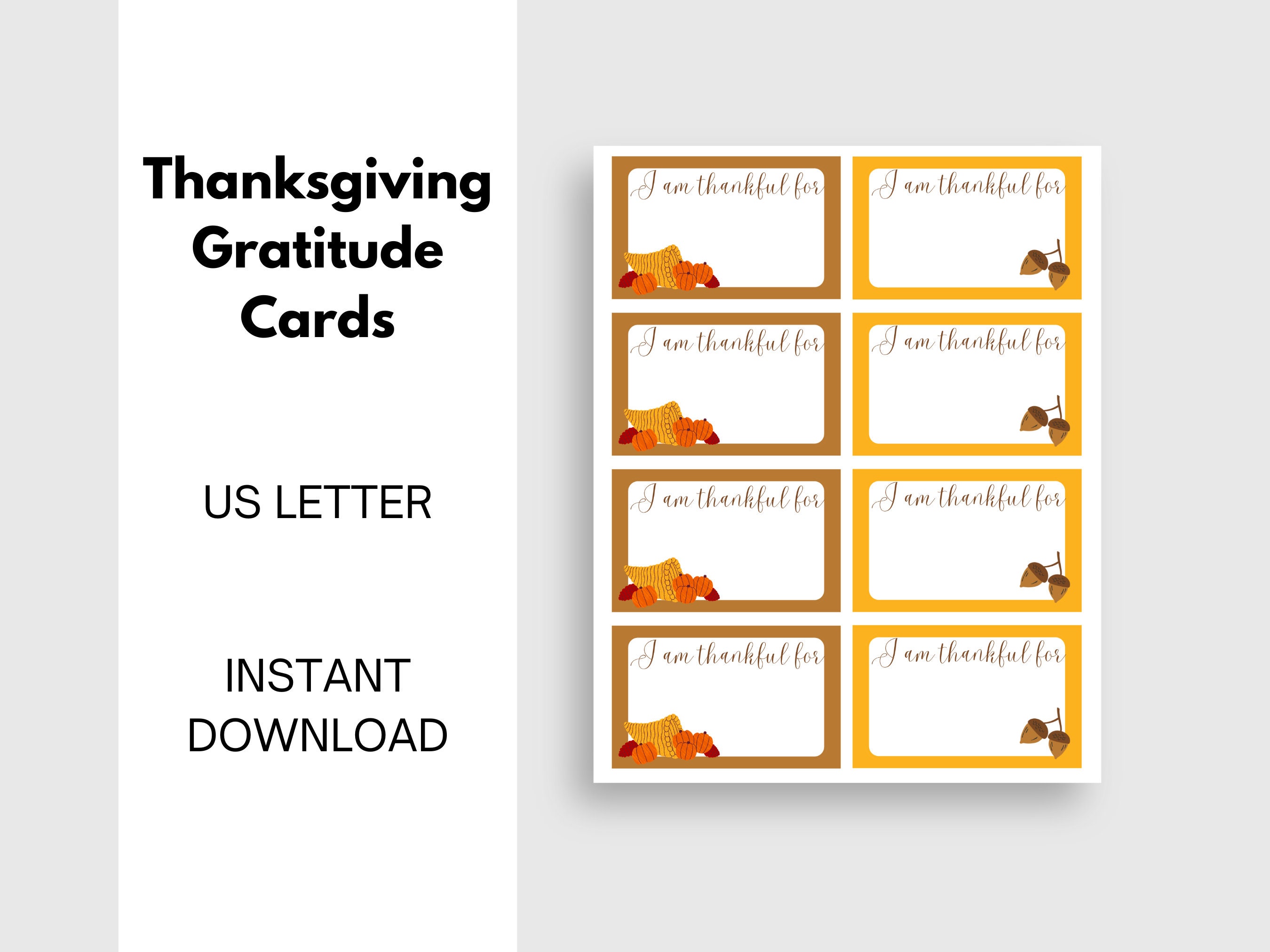 Thanksgiving Gratitude Cards Printable | I Am Thankful For - Etsy