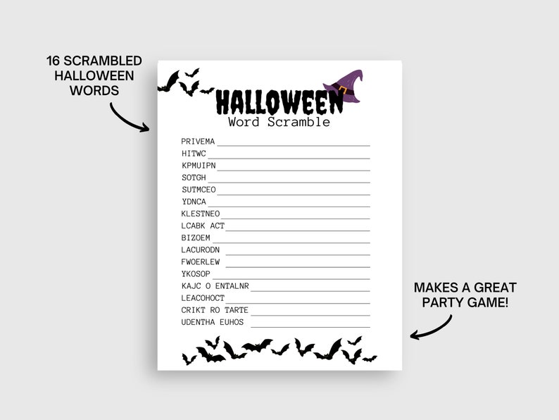 Halloween Word Scramble Printable Party Game - Etsy
