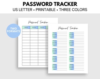 Password Tracker Printable for Password Log for Password Organizer for ...