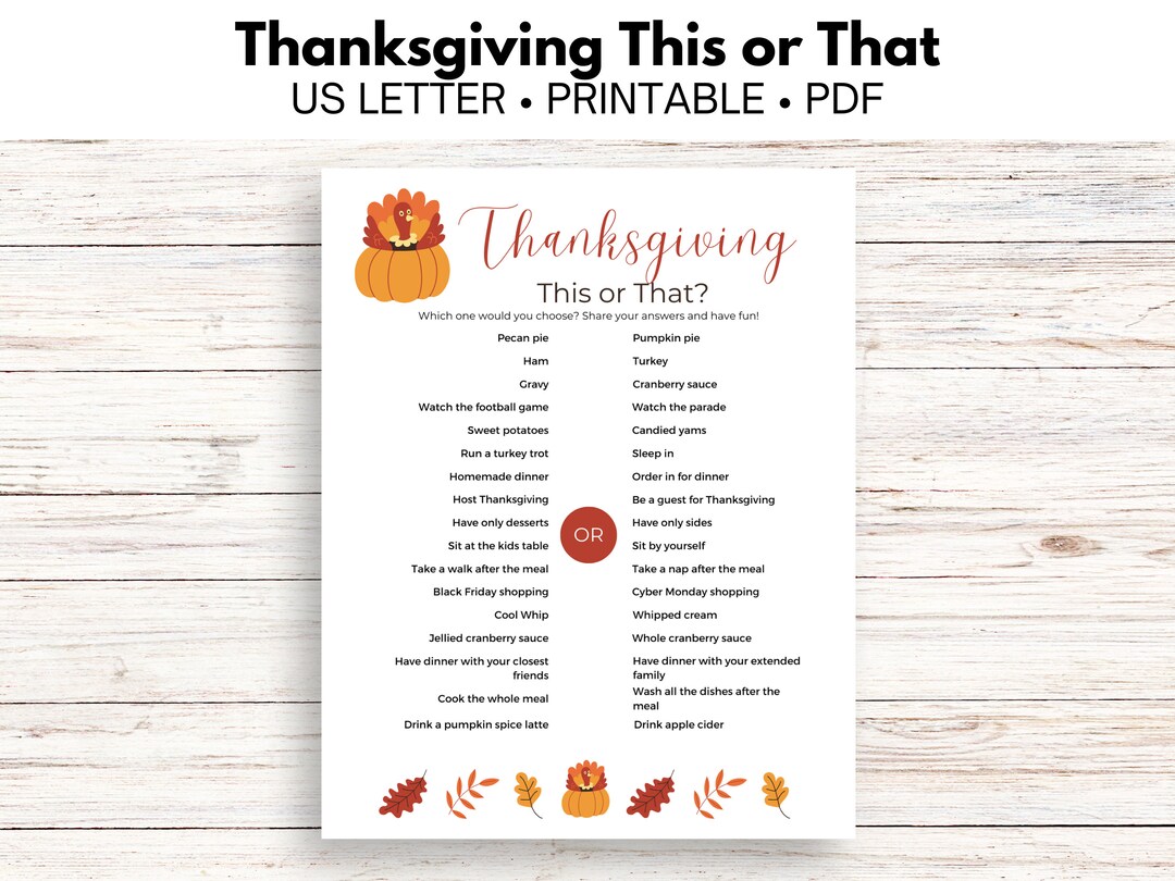 Thanksgiving This or That Printable Party Game - Etsy