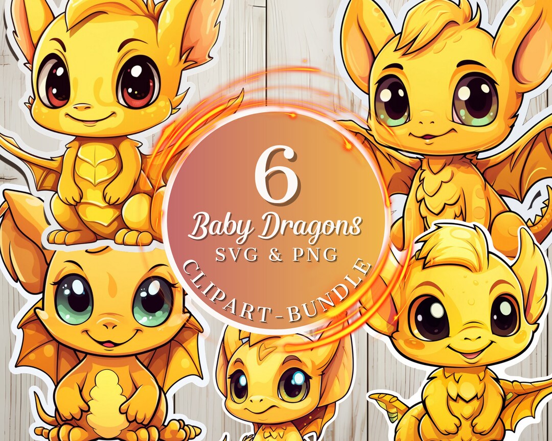 Yellow Baby Dragon 6 SVG, PNG Clip Art Bundle, Png Elements ...
