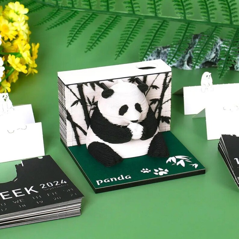 2024 Omoshiroi Block Calendar Panda 3D Art Notepad Panda Block Calendar ...