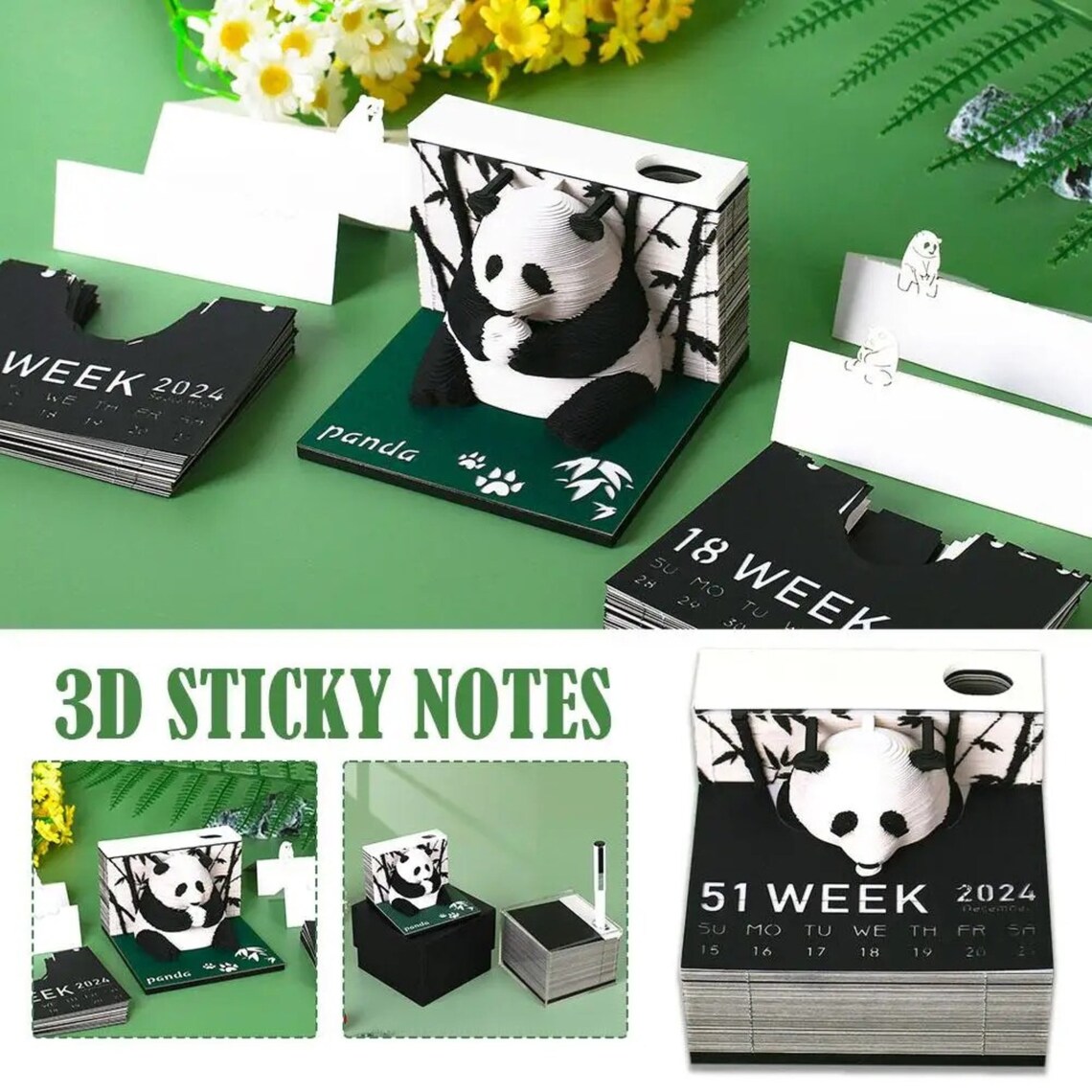 2024 Omoshiroi Block Calendar Panda 3D Art Notepad Panda Block Calendar ...