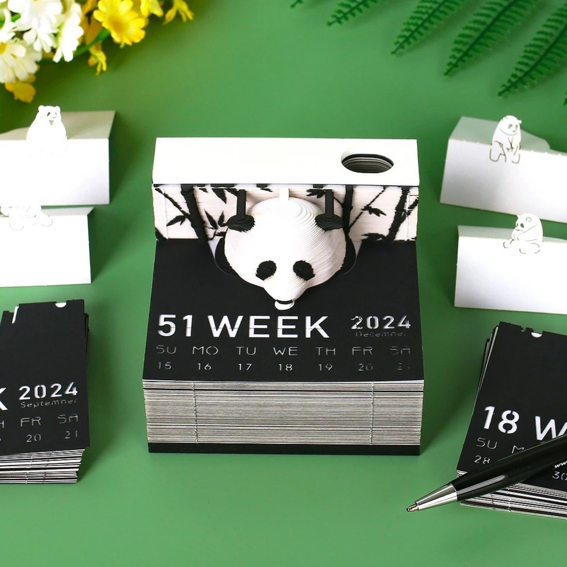 2024 Omoshiroi Block Calendar Panda 3D Art Notepad Panda Block Calendar ...