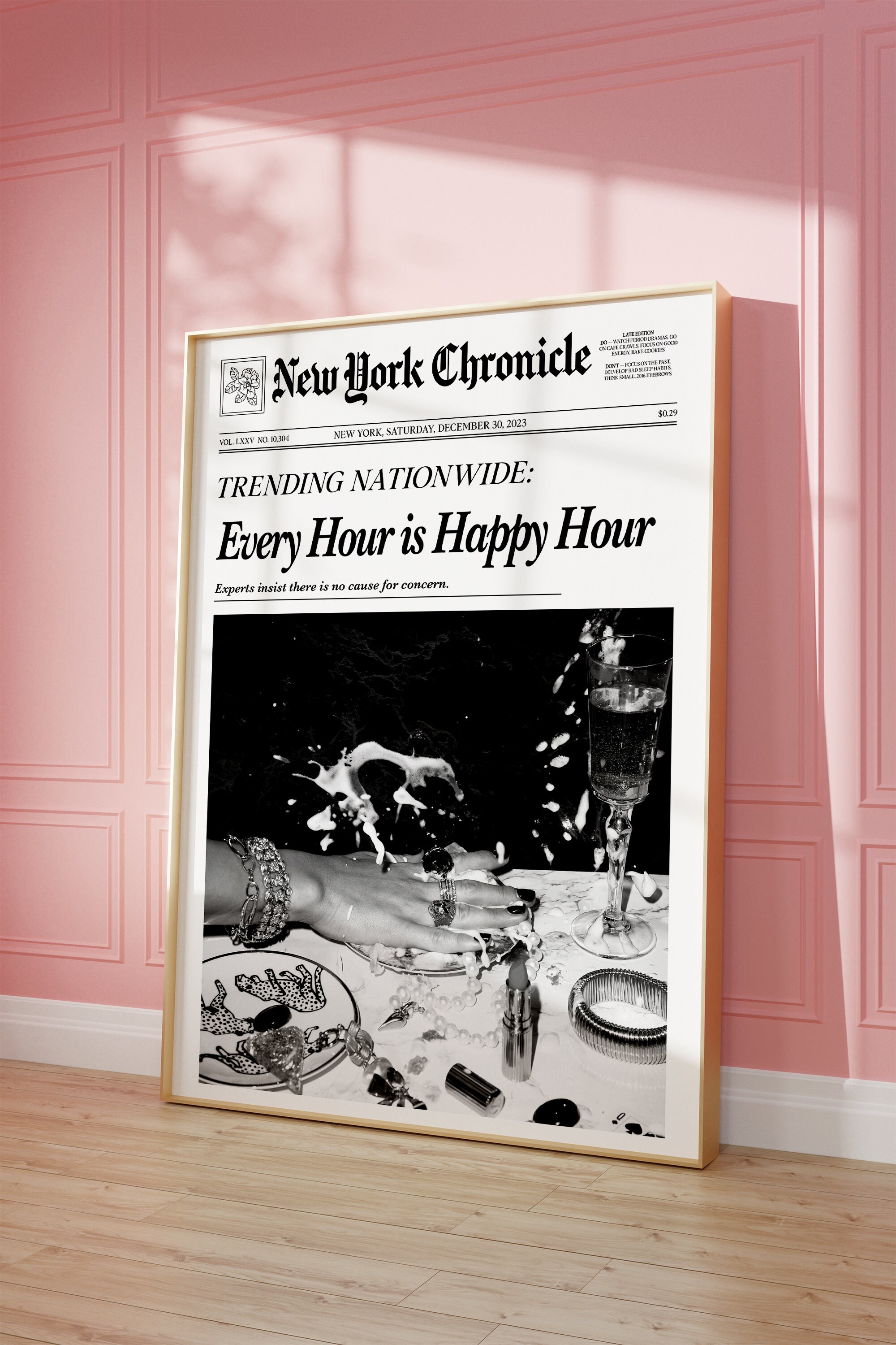 Trendy Bar Cart Newspaper Wall Art, New York News | Vintage Drink Sign ...