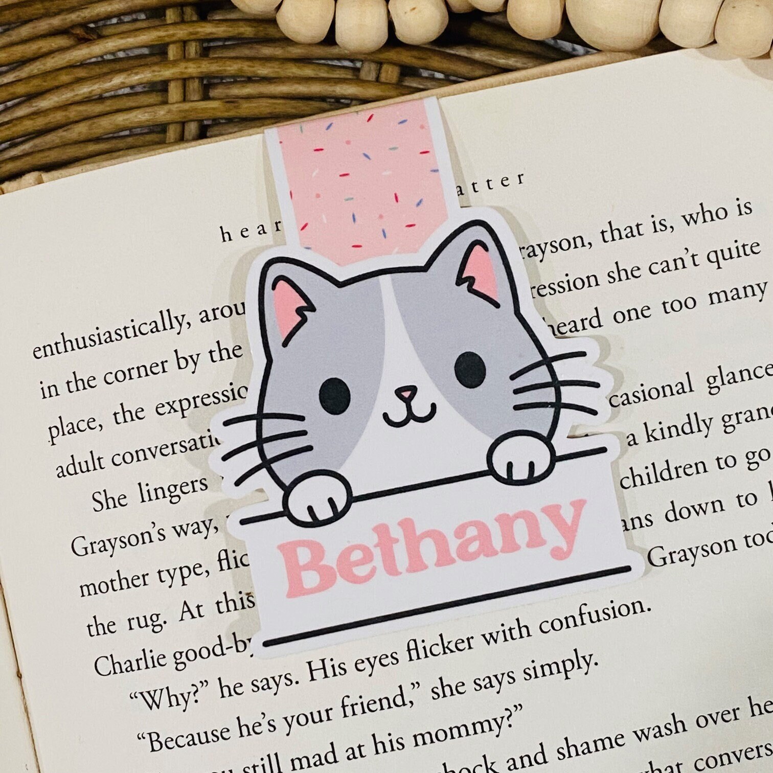 Personalized Name Cat Magnetic Bookmark, Kids Reading Accessories ...