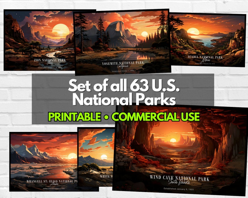 US National Parks Posters Set of All 63 National Parks Prints for ...