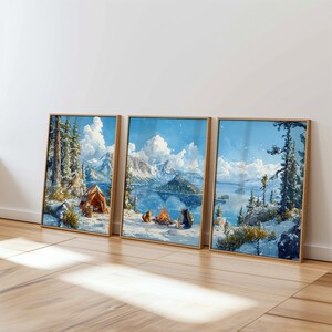 Winter Triptych Wall Art Set Printable | Snowy Landscape Digital ...