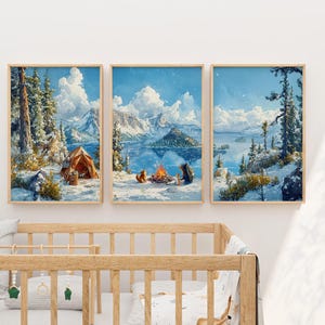Winter Triptych Wall Art Set Printable | Snowy Landscape Digital ...