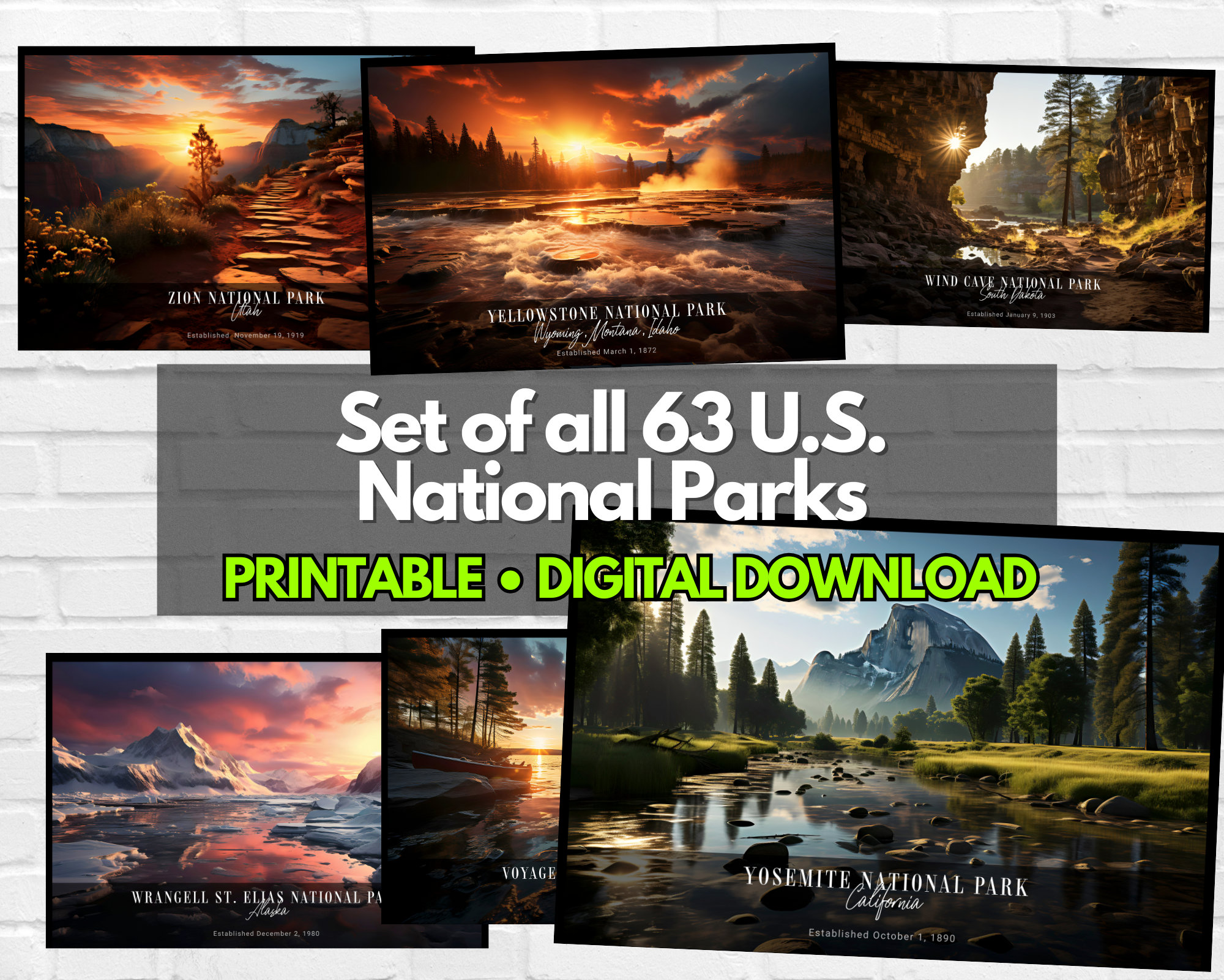 US National Parks Posters Set of All 63 National Parks Posters Prints ...