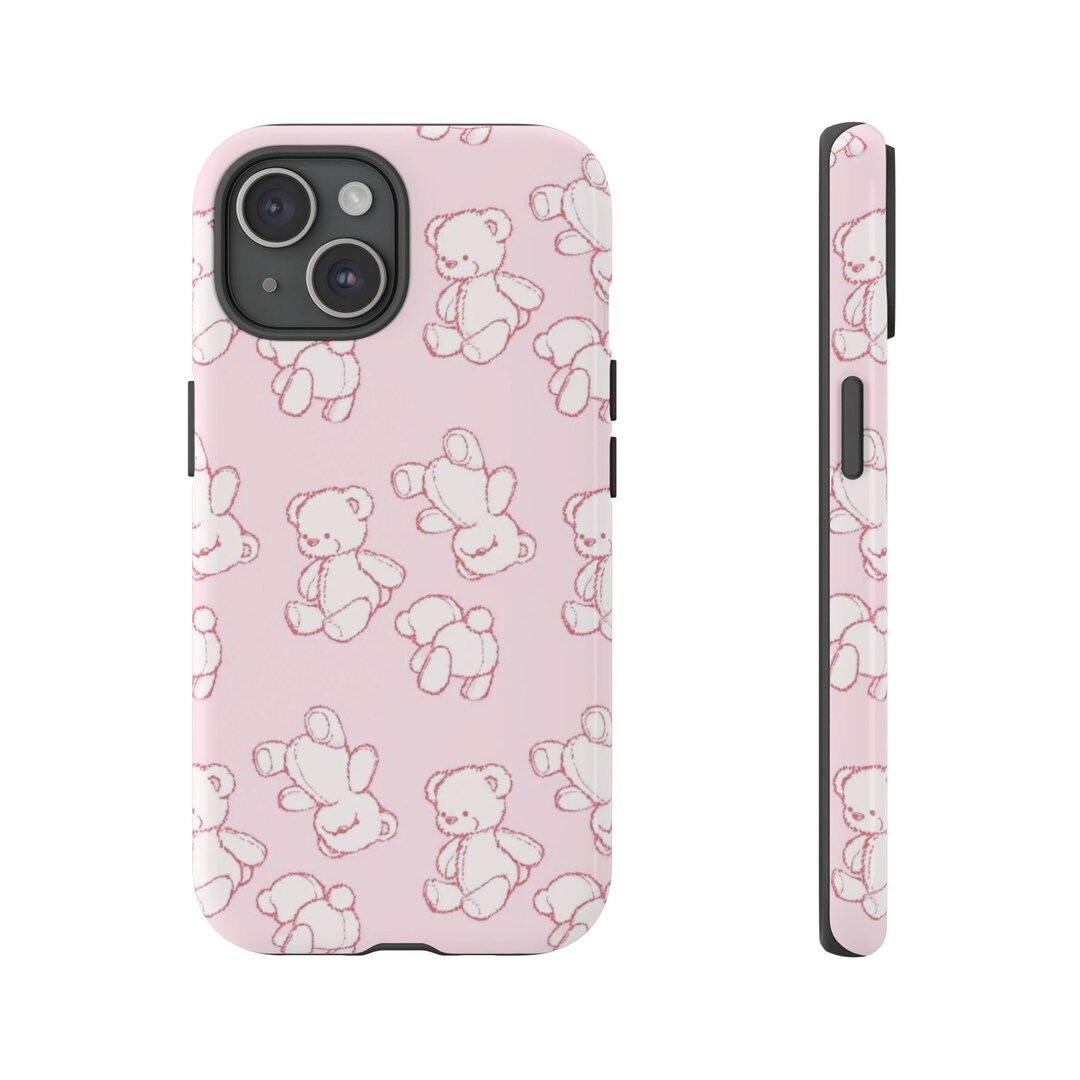 Coquette Pink Teddy Bear Print Phone Case Baby Pink Teddy Phone Case ...