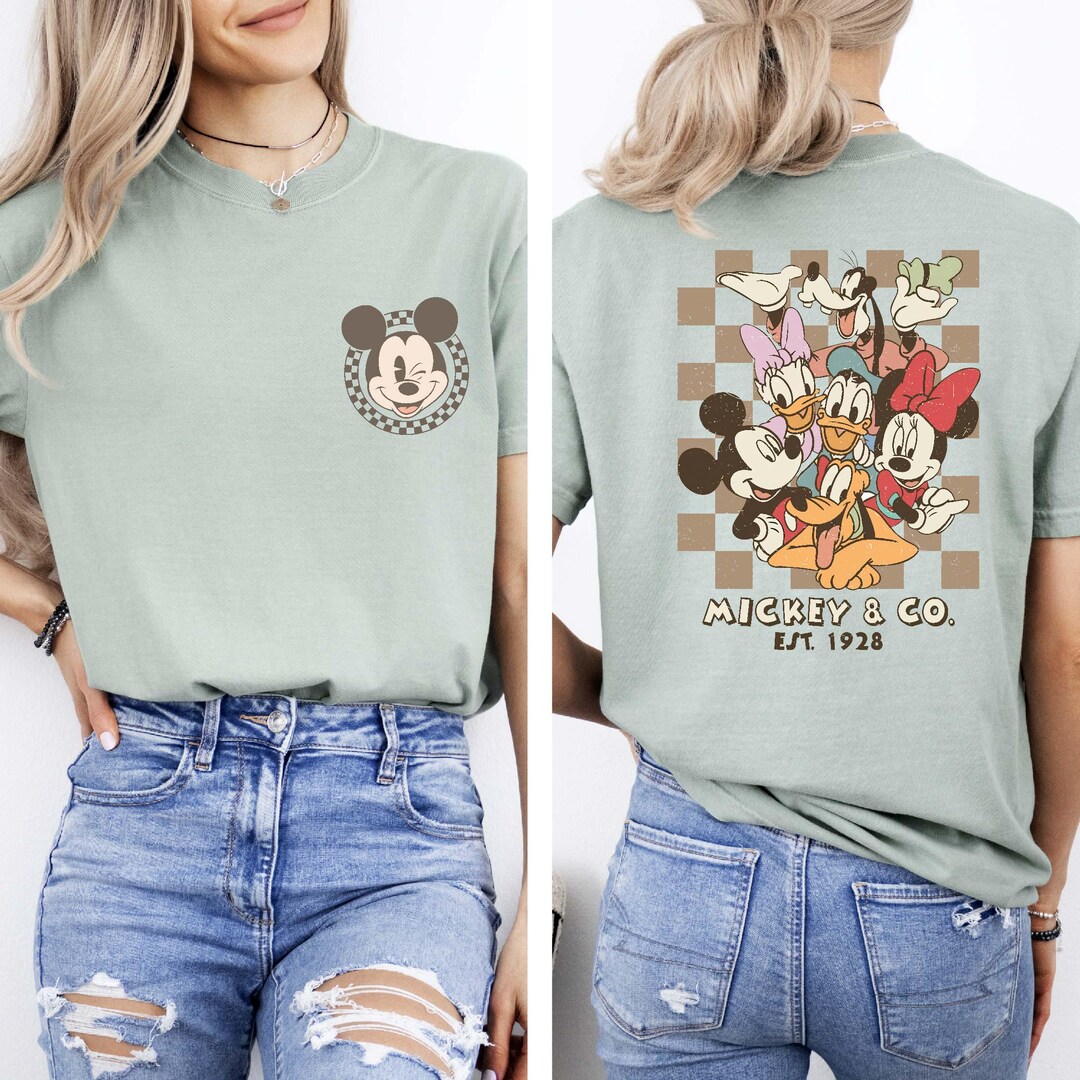 Vintage Retro Mickey Checkered Shirt, Disney Checkered T-shirt, Disney ...