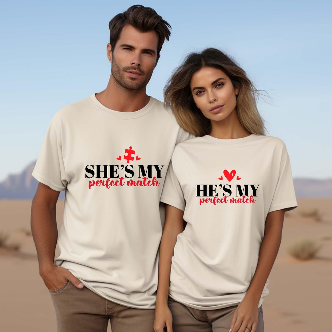 Perfect Match Couples Valentine Day Shirt, She's My Perfect Match He's ...