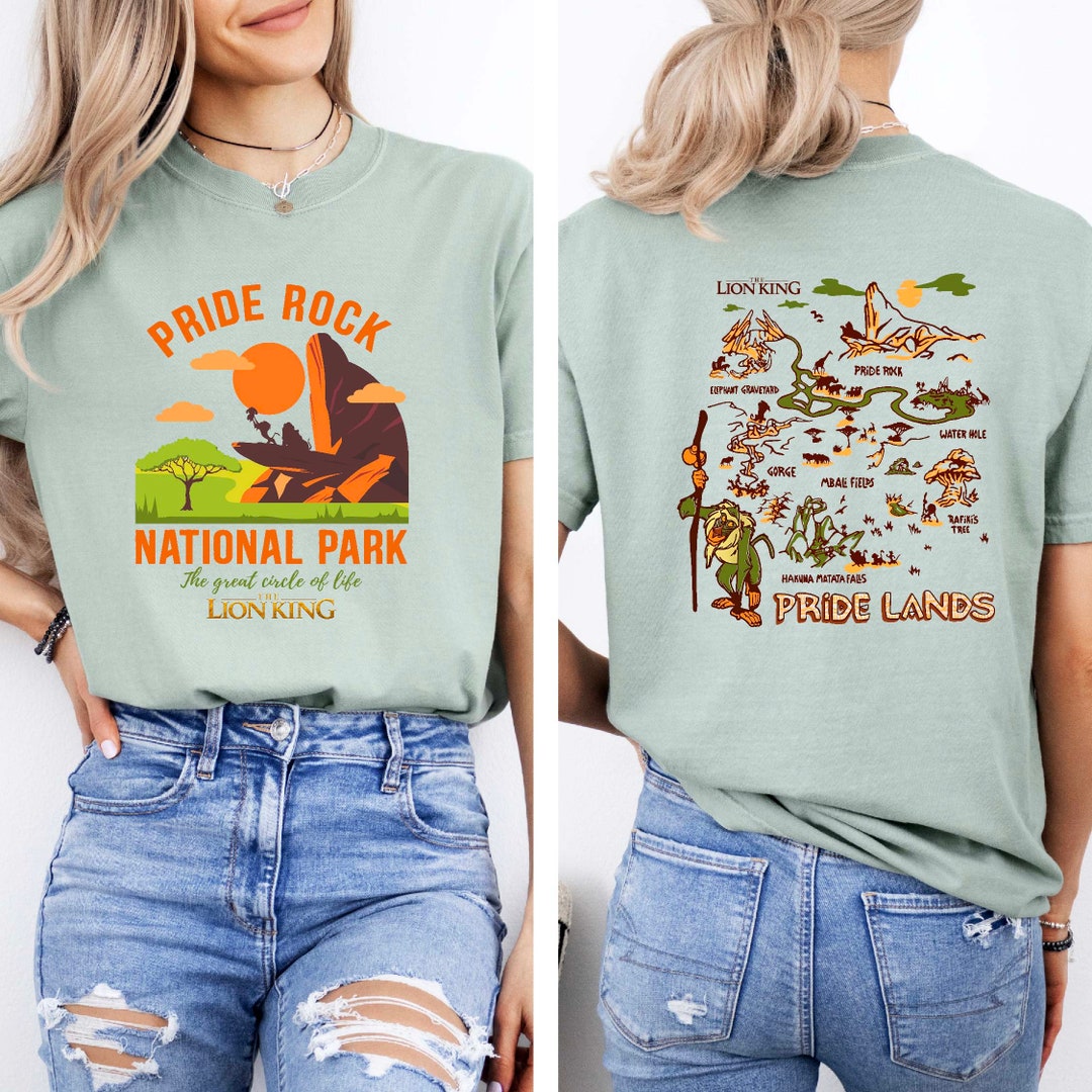 Two Sided Rafiki Simba Pride Lands Map Comfort Colors Shirt, Retro the ...