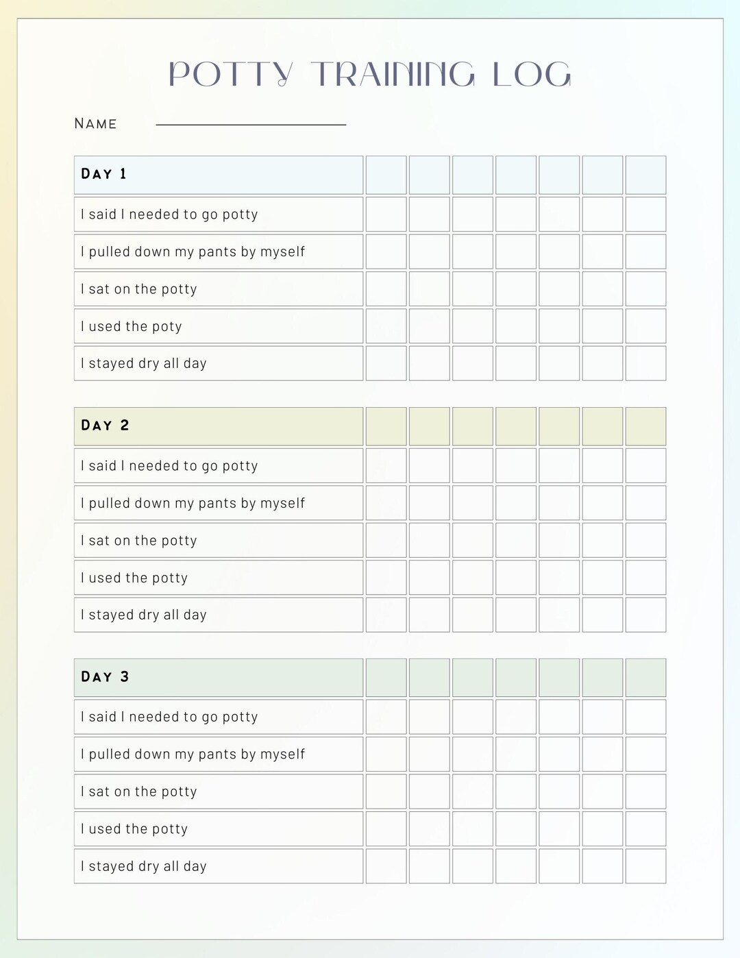 Potty Training Log - Etsy