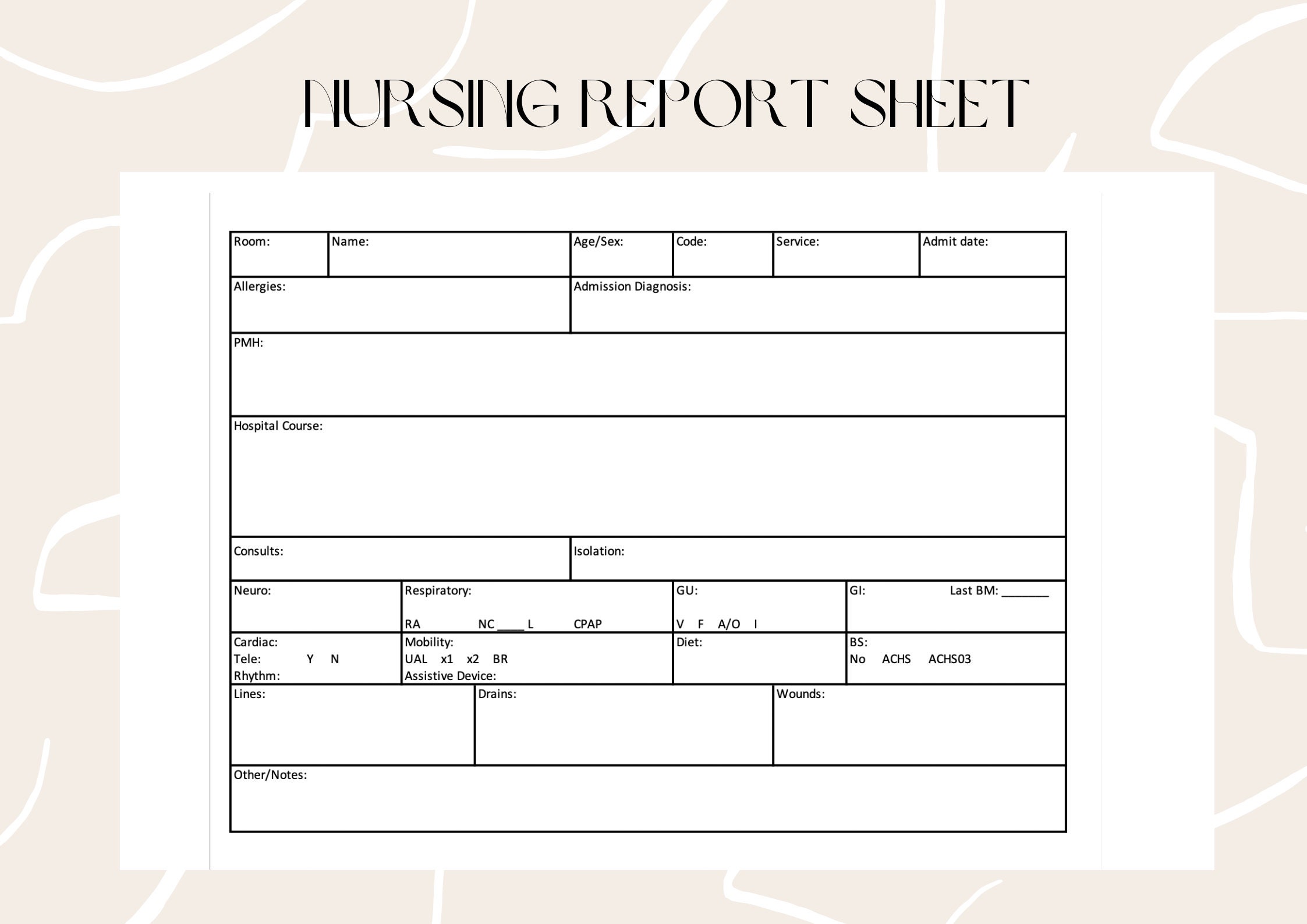 Nursing Report Sheet - Etsy