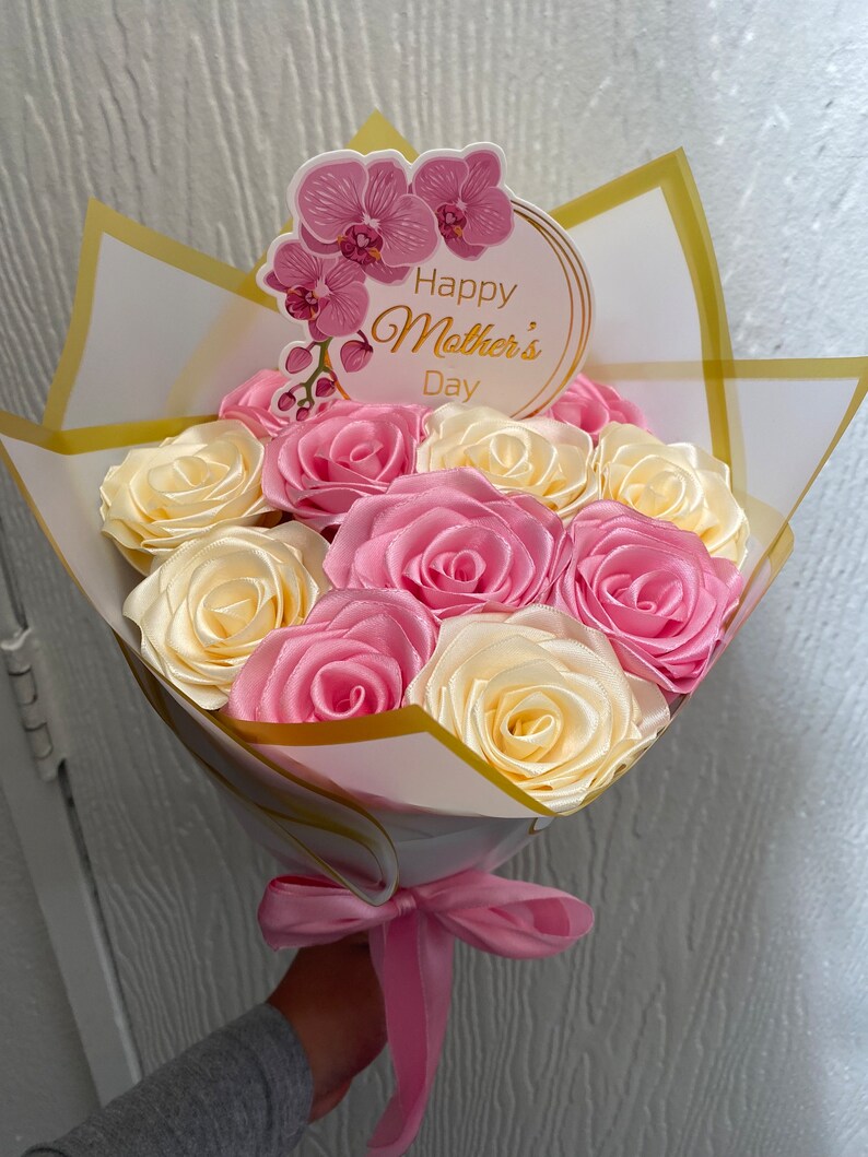 Happy Mothers Day Ribbon Rose Bouquet Handmade - Etsy