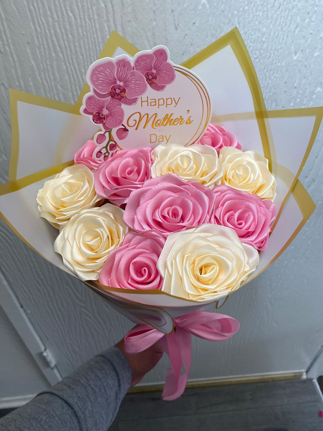 Happy Mothers Day Ribbon Rose Bouquet Handmade - Etsy