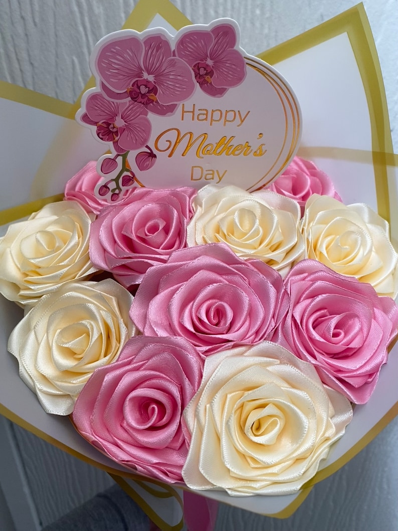 Happy Mothers Day Ribbon Rose Bouquet Handmade - Etsy