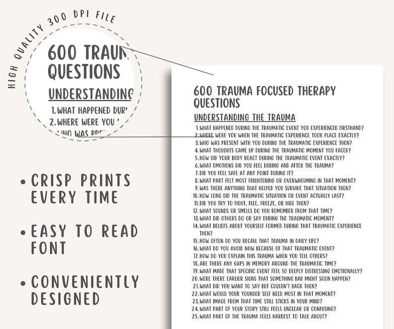 600 Trauma-focused Therapy Questions, Trauma Healing Prompts, PTSD ...