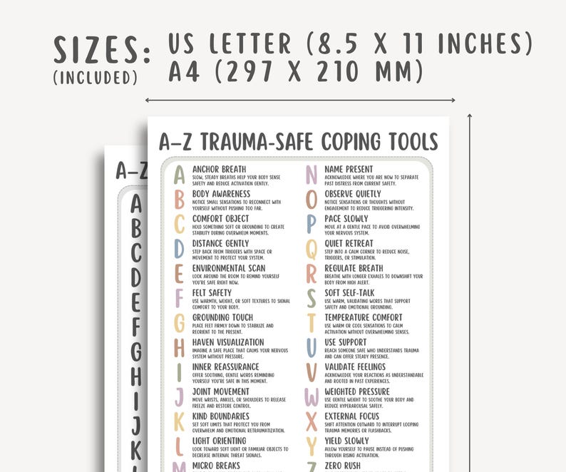 A–Z Trauma Safe Coping Tools, Trauma Healing Guide, Emotional Recovery ...