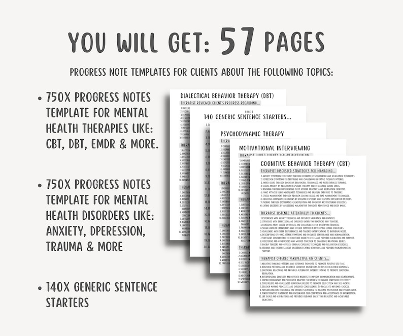 1500 Progress Note Templates With Sentence Starters, Psychotherapy ...
