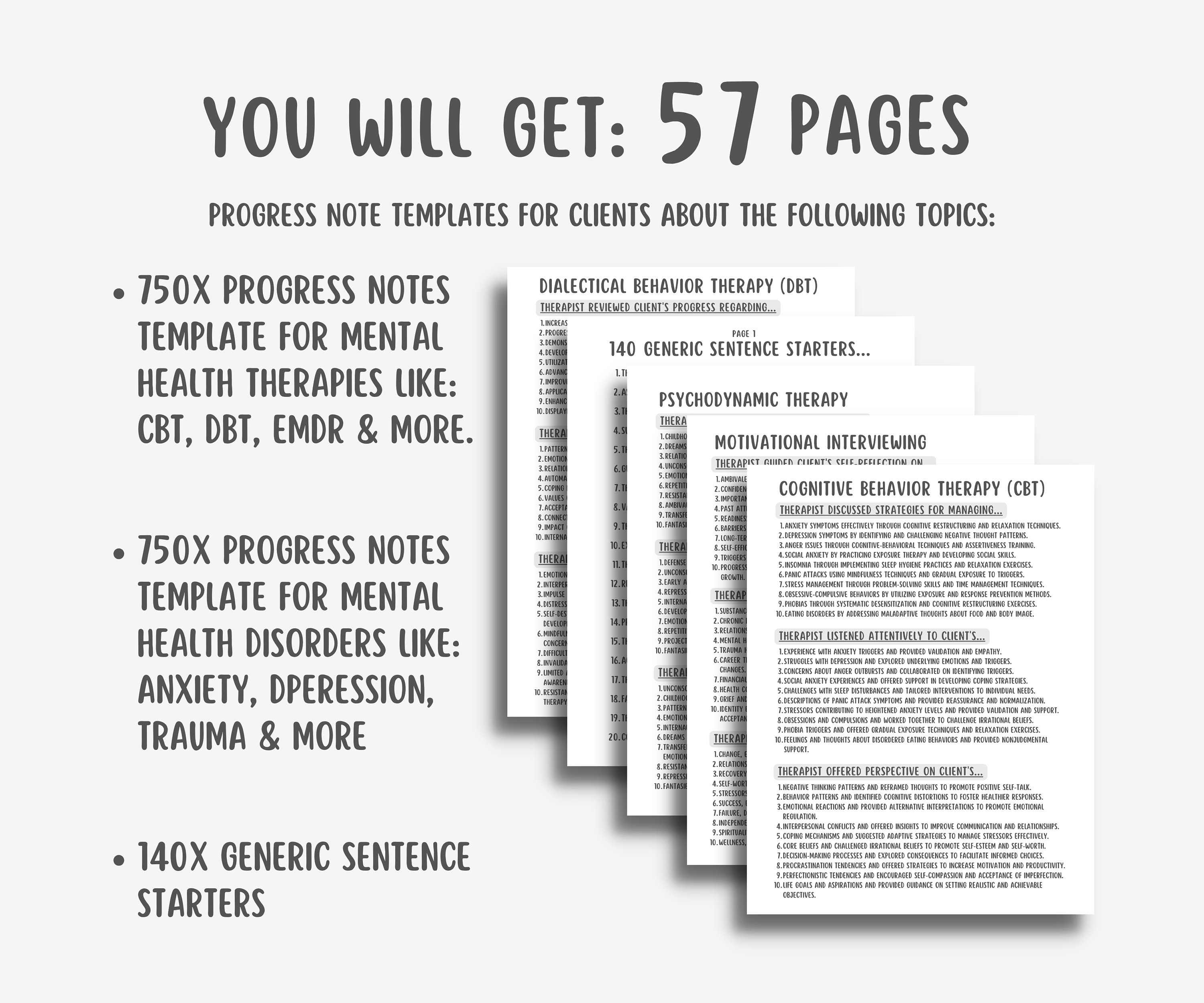 1500 Progress Note Templates With Sentence Starters, Psychotherapy ...