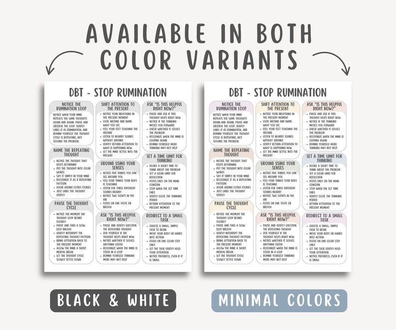 DBT Stop Rumination Cheatsheet, Overthinking Worksheet, Thought Loop ...