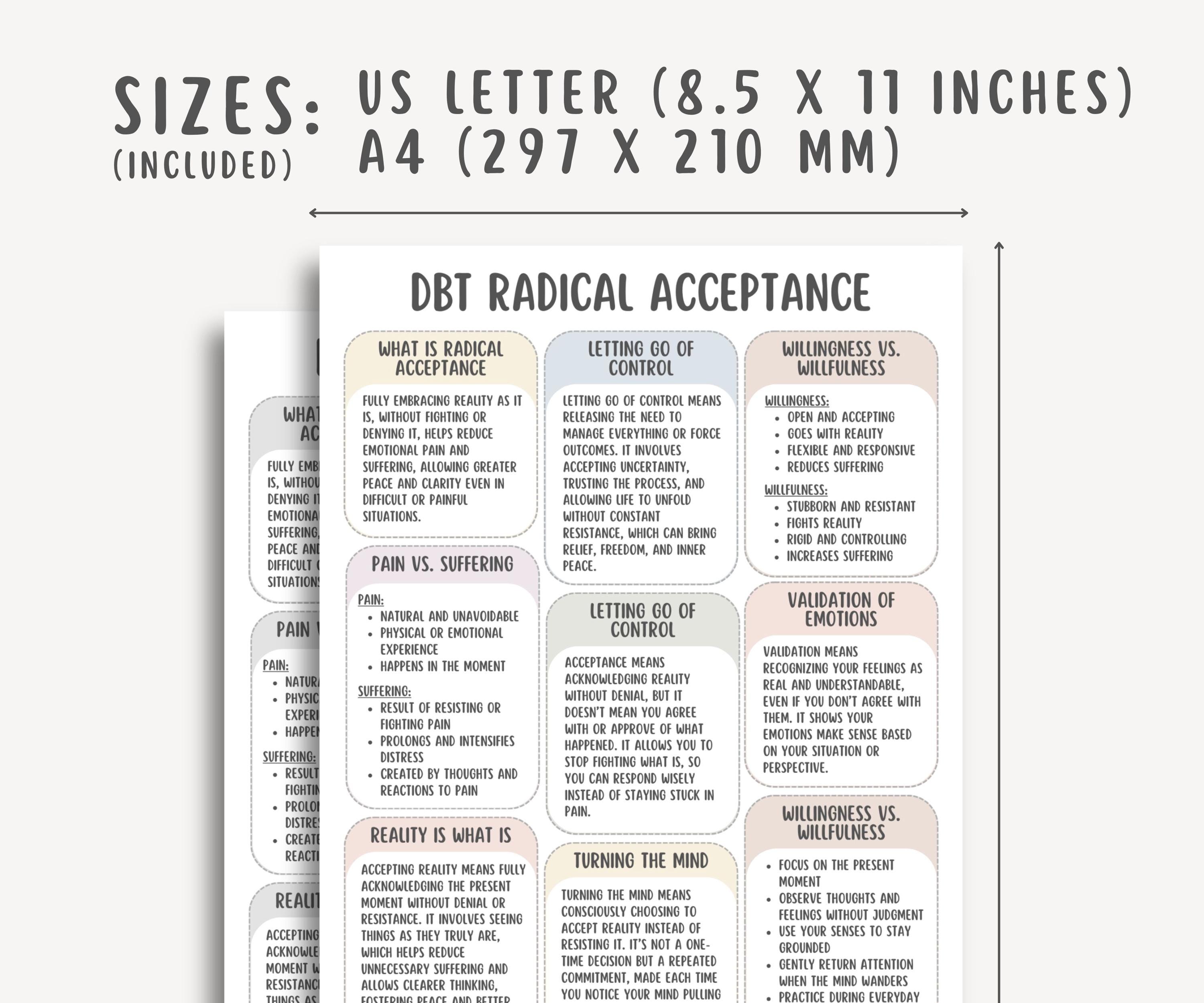 DBT Radical Acceptance Cheat Sheet PDF, Therapy Worksheet, Coping ...