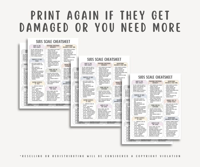 SUDS Scale Cheatsheet, Anxiety Tracking Guide, Stress Level Worksheet ...