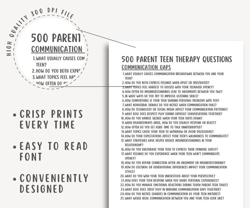 Parent Teen Therapy Questions, Family Therapy Workbook, Communication ...