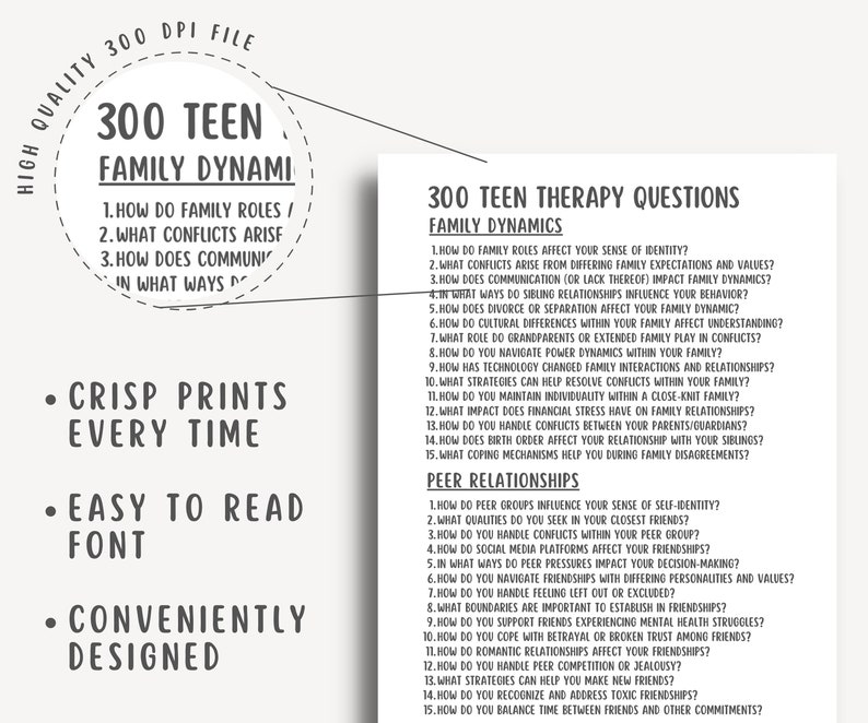 300 Teen Therapy Questions Bundle, Teen Check in Questions for School ...