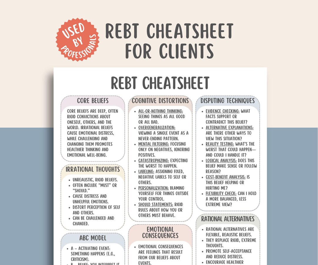 REBT Cheat Sheet, Therapy Tools, Mental Health Workbook, CBT Worksheet ...