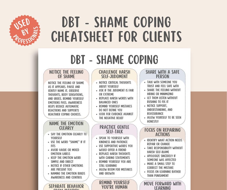 DBT Shame Coping Cheatsheet, Toxic Shame Recovery Worksheet, Self ...