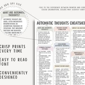 Automatic Negative Thoughts Cheatsheet, CBT Thought Record, Challenging ...