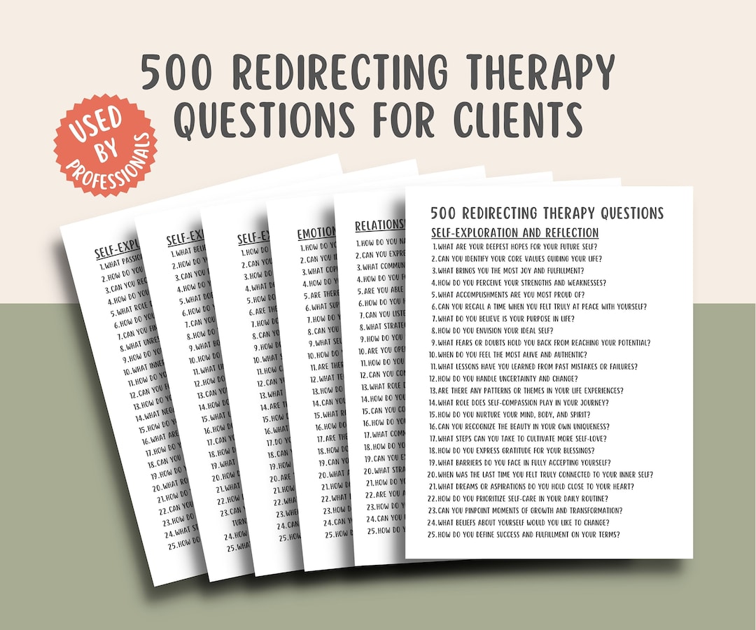 500 Redirecting Therapy Questions, Psychotherapy Reference Sheet ...