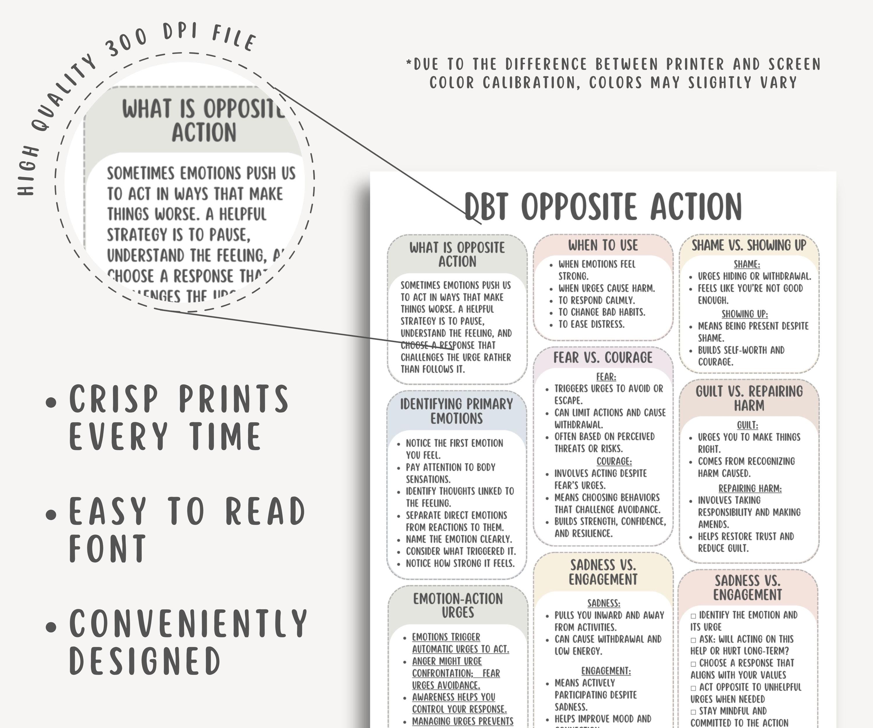 DBT Opposite Action Cheat Sheet PDF, Emotion Regulation, Coping Skills ...