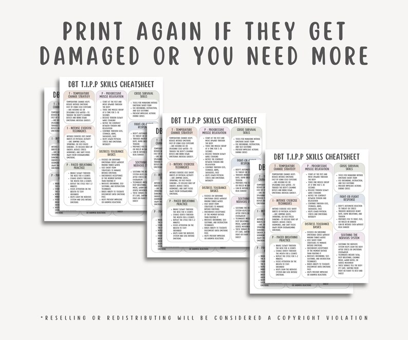 DBT TIPP Skills Cheat Sheet PDF, Therapy Worksheet, Coping Skills Guide ...