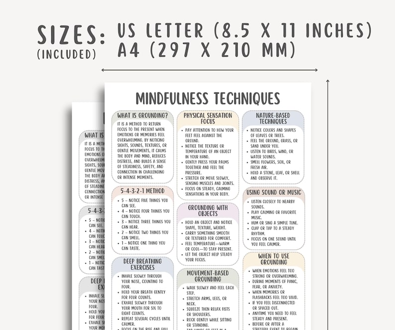 Mindfulness Techniques Cheatsheet, Grounding Skills Chart, Breathwork ...