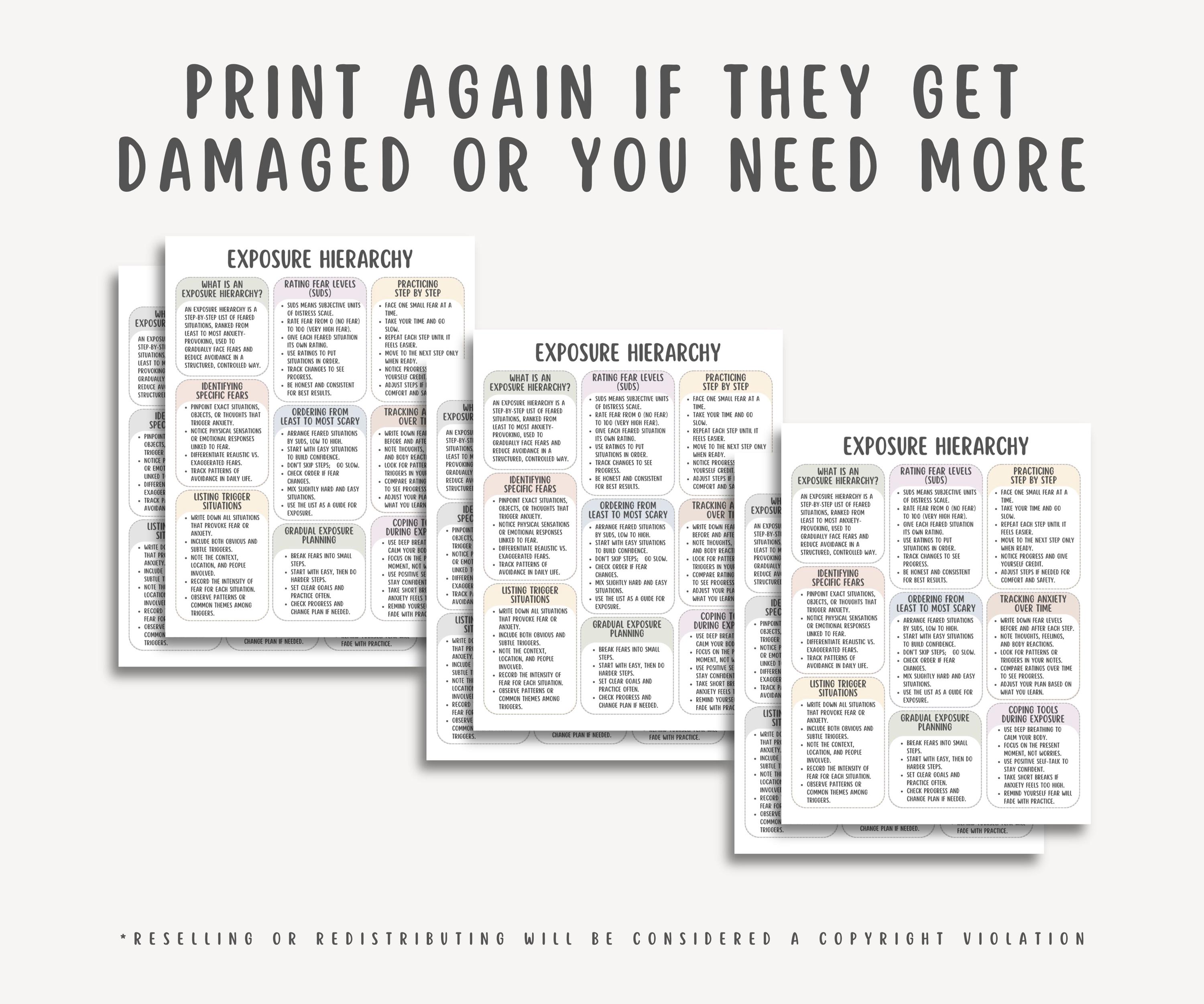 Exposure Hierarchy Cheatsheet, Anxiety Exposure Guide, Fear Reduction ...