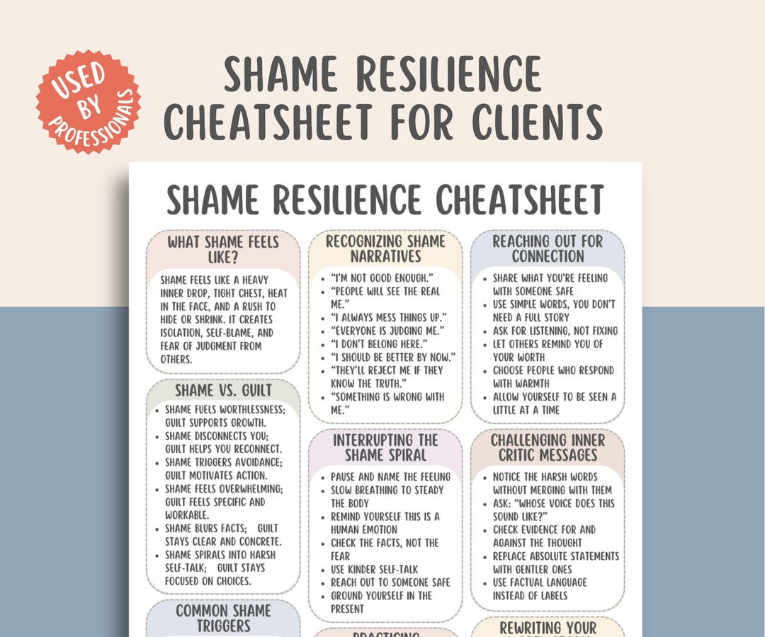 Shame Resilience Cheatsheet, Emotional Healing Guide, Self-compassion ...