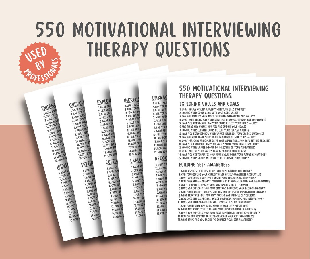 550 Motivational Interviewing Questions, MI Psychotherapy Notes Stages ...