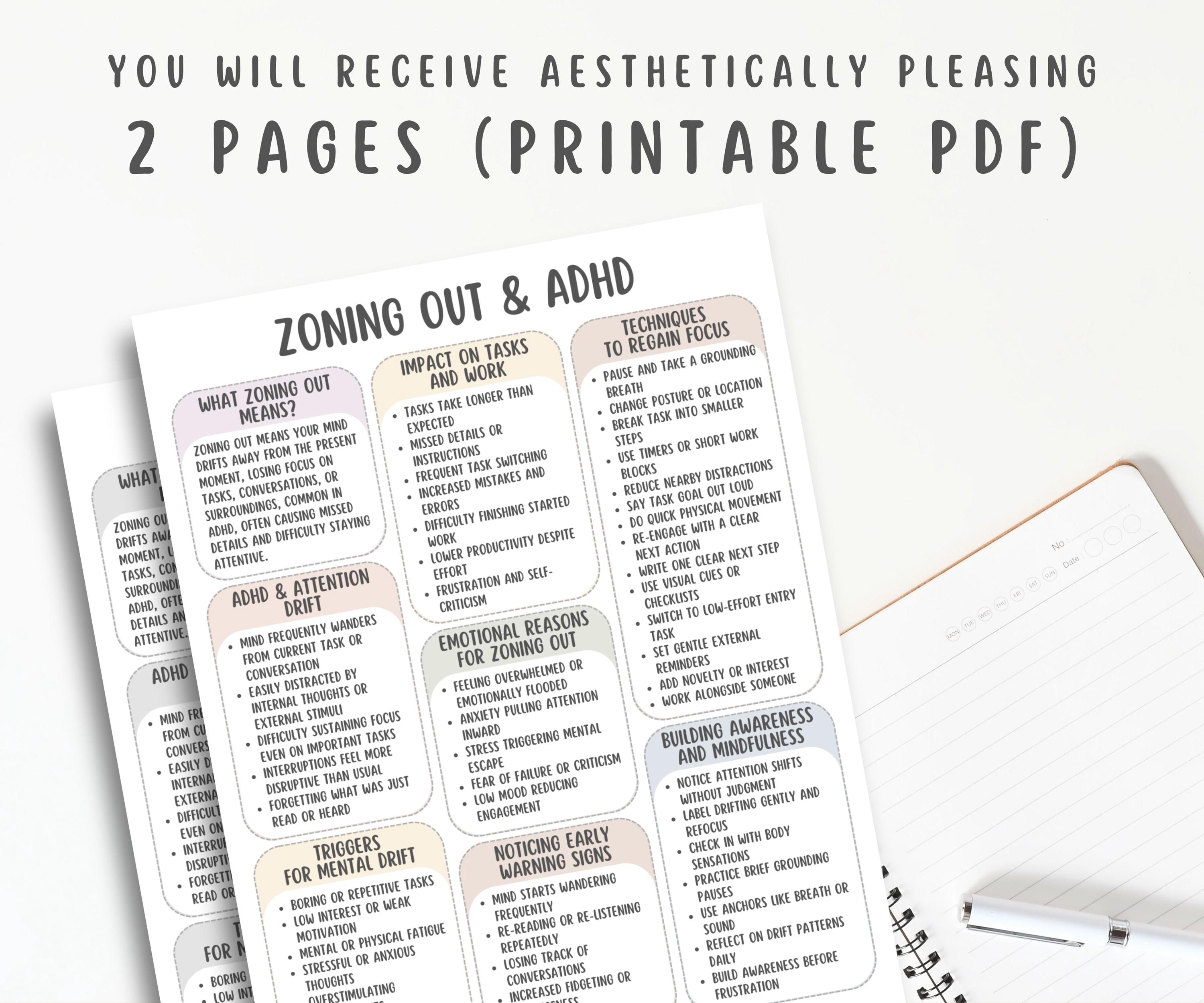 Zoning Out & ADHD Cheatsheet, Attention Drift Tips, Focus Challenges ...