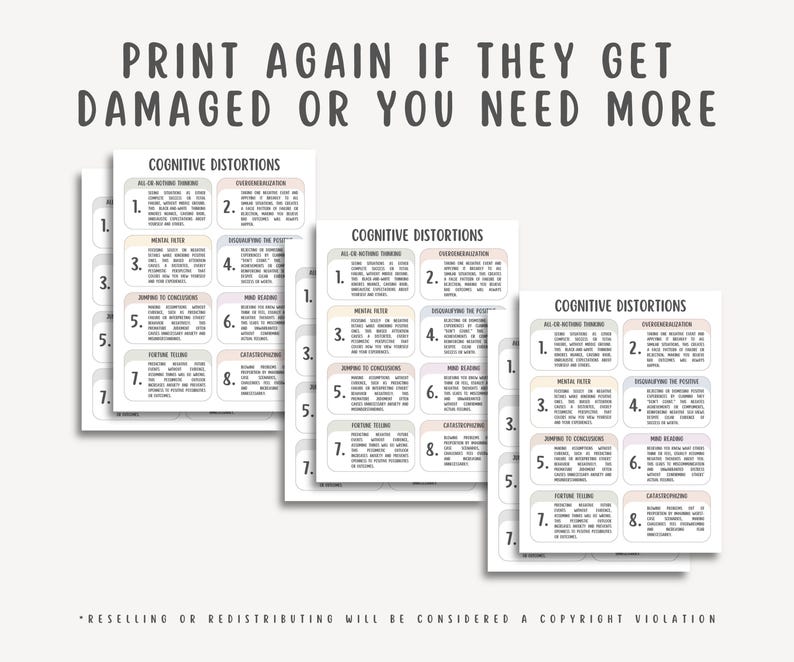 Cognitive Distortions Cheatsheet, CBT Therapy Printable, Thought Record ...