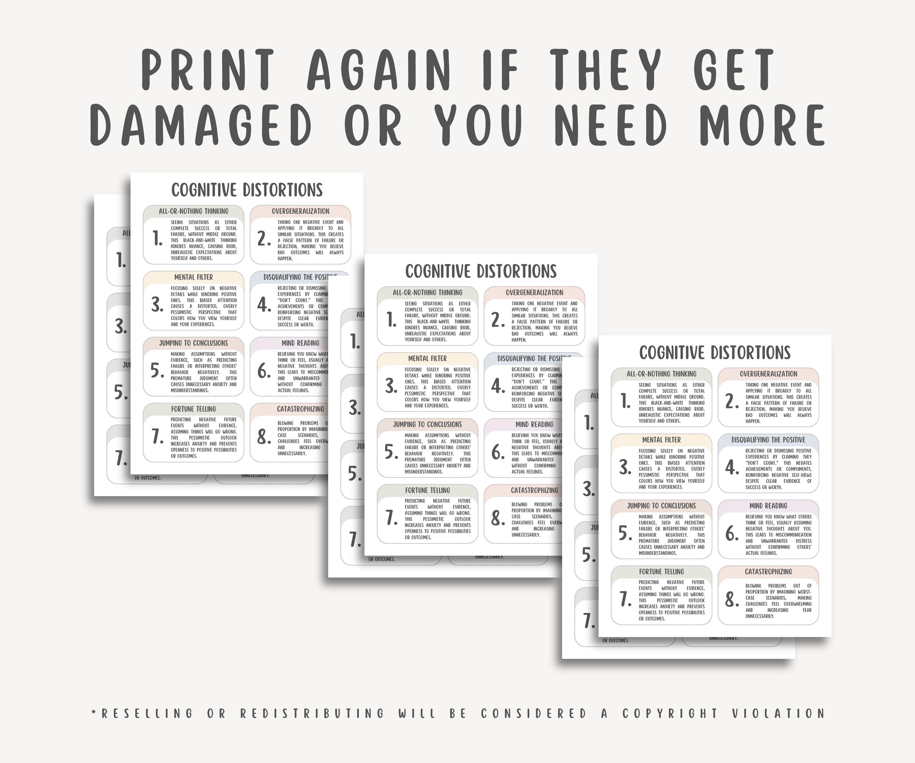 Cognitive Distortions Cheatsheet, CBT Therapy Printable, Thought Record ...