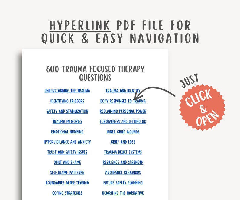 600 Trauma-focused Therapy Questions, Trauma Healing Prompts, PTSD ...