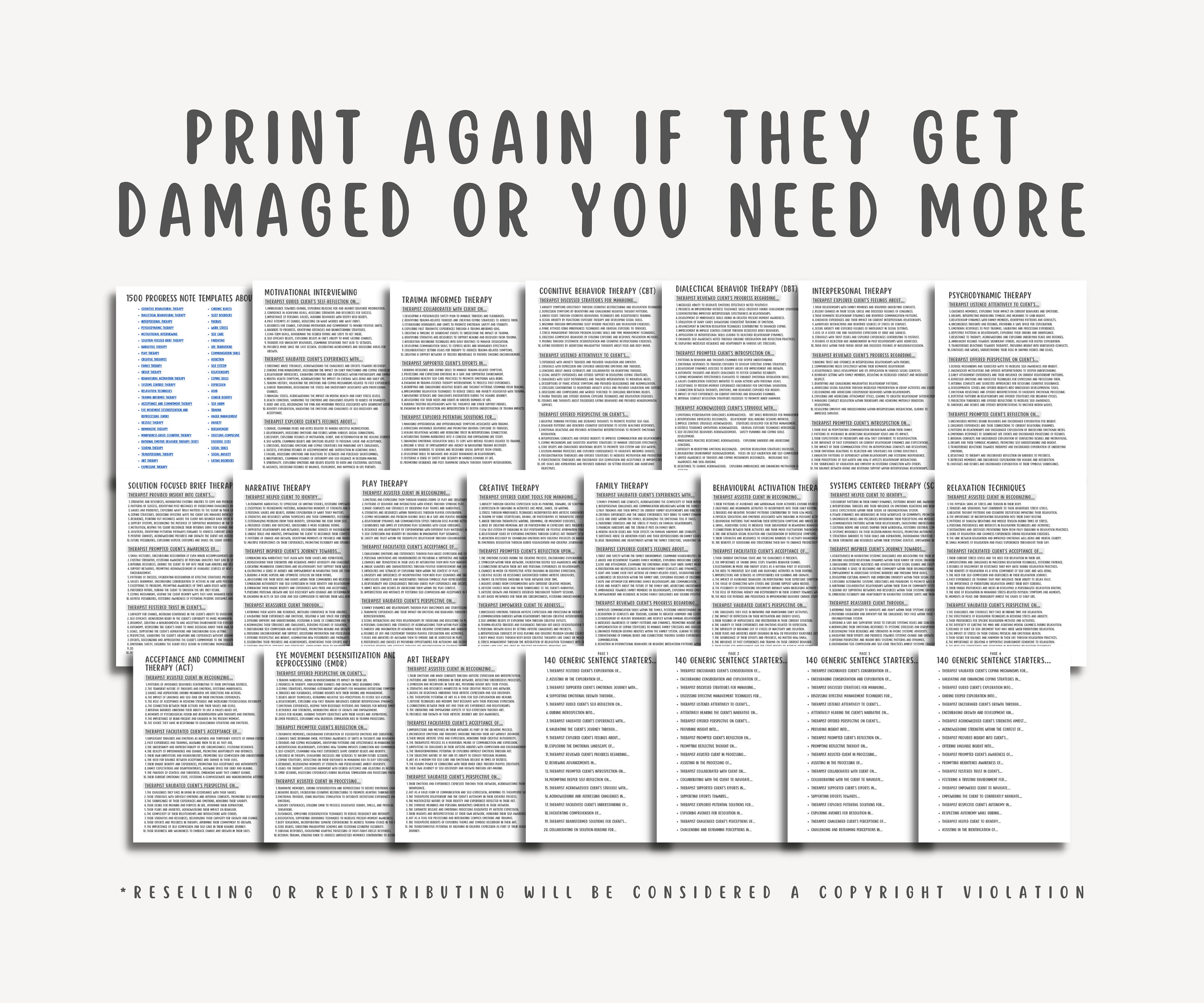 1500 Progress Note Templates With Sentence Starters, Psychotherapy ...