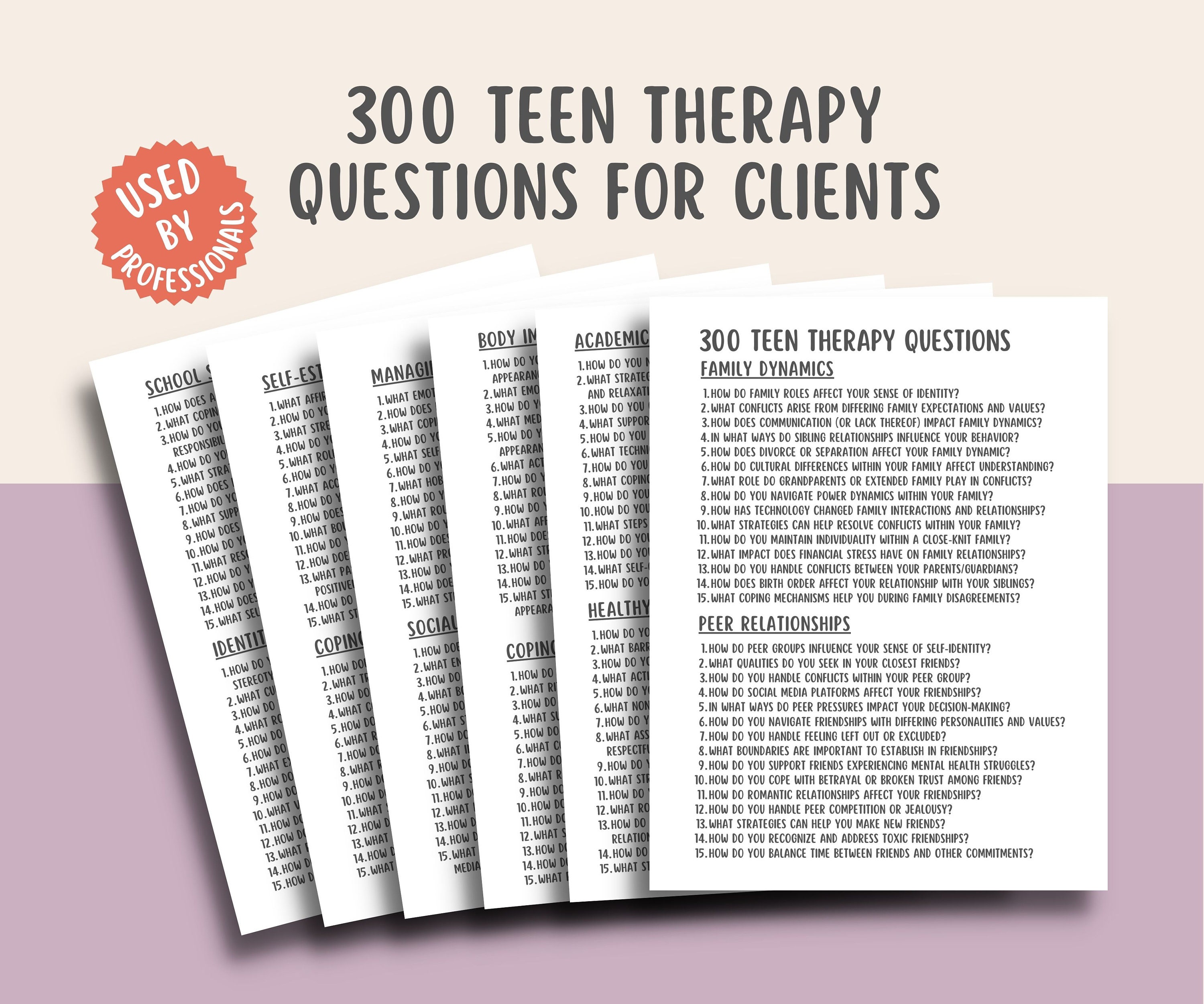 300 Teen Therapy Questions Bundle, Teen Check in Questions for School ...