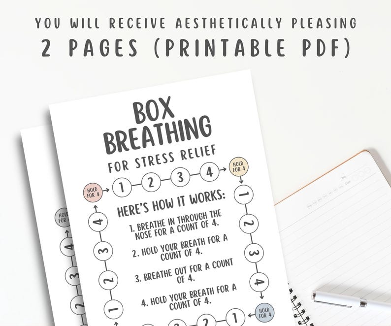 Box Breathing for Stress Relief Handout, Breathwork Guide, Anxiety ...