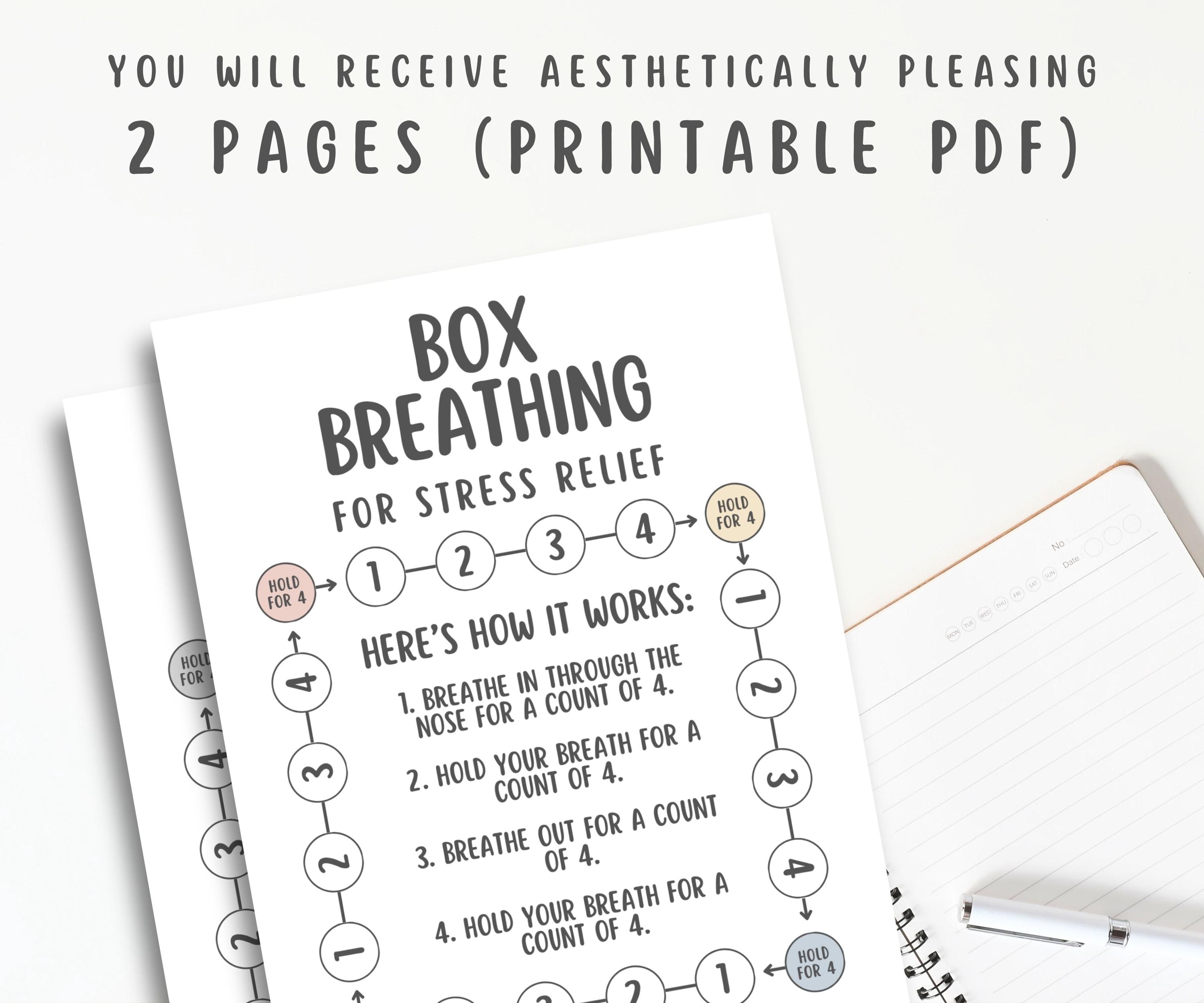 Box Breathing for Stress Relief Handout, Breathwork Guide, Anxiety ...